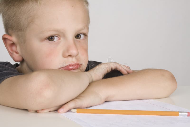 Sad Little Boy Doing His Homework Stock Photo - Image of child, young ...