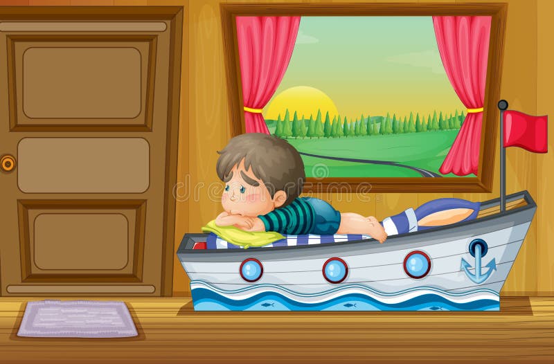 A Sad Little Boy Inside the House Stock Vector - Illustration of decor ...