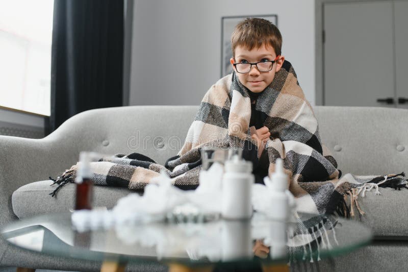 Sad Little Boy Suffering from Cold Stock Image - Image of problem ...