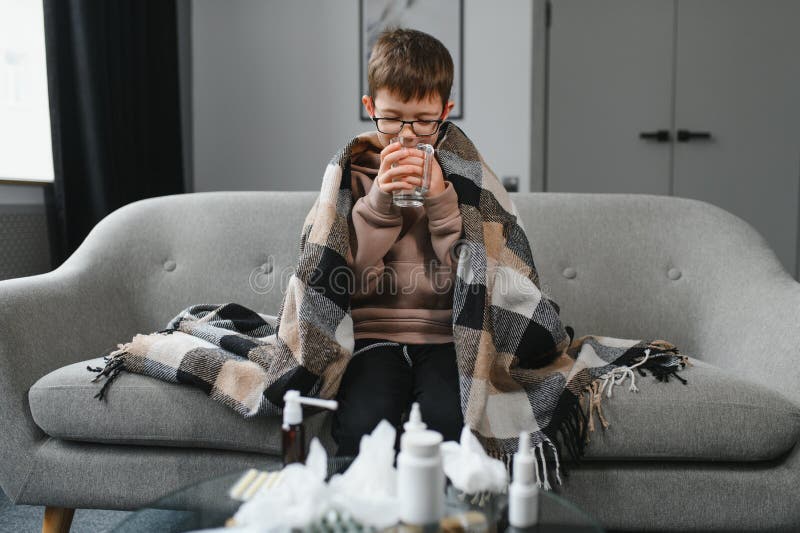 Sad Little Boy Suffering from Cold Stock Image - Image of problem ...