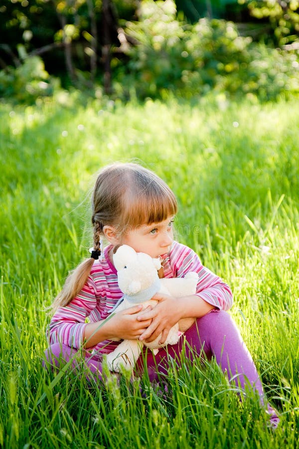 Sad Little Girl Alone On Outside The Home Stock Photo - Image of ...