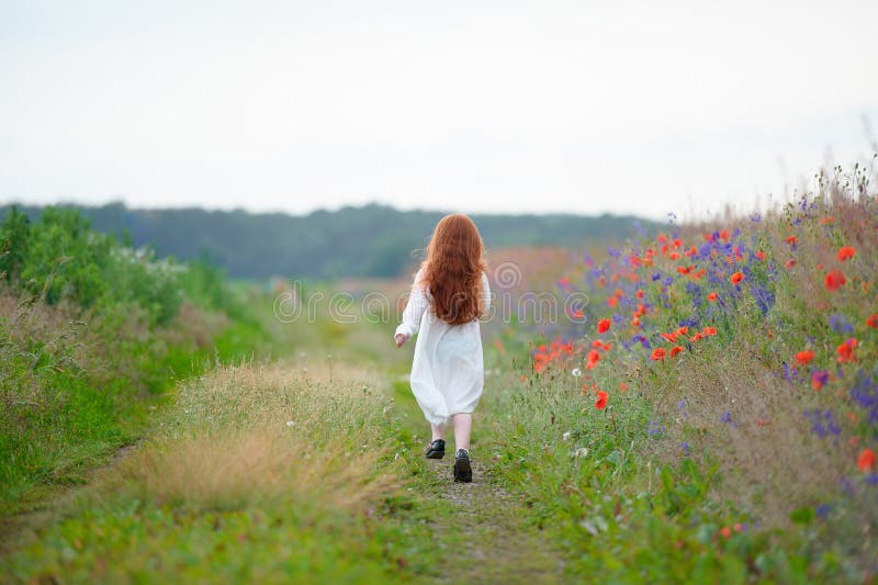 Sad Little Girl. Child`s Problems. Kid Walking Alone Outdoors Stock ...