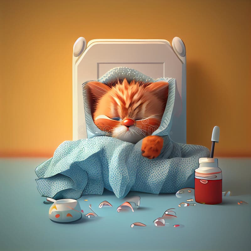 Sad Little Mouse is Sick on the Bed. AI Generated Stock Illustration ...