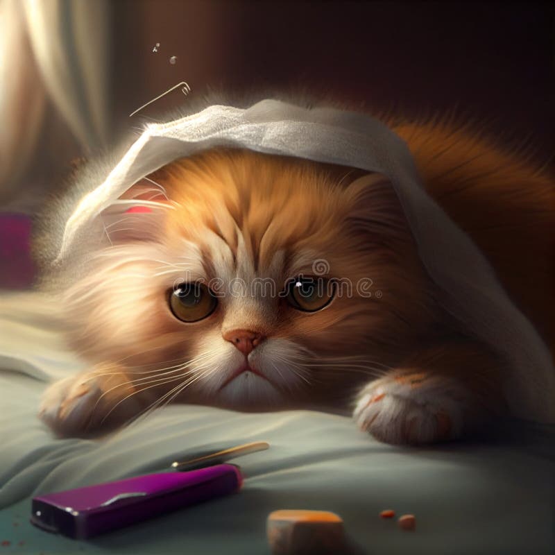 Sad Little Mouse is Sick on the Bed. AI Generated Stock Illustration ...