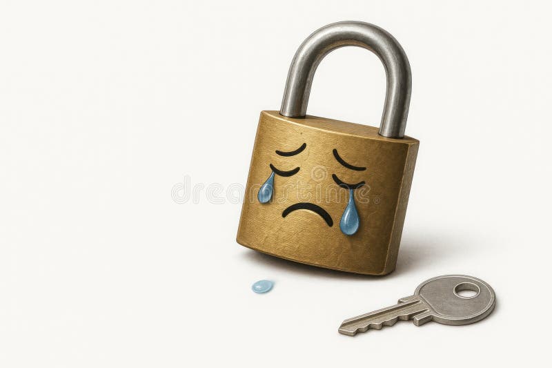 A Sad Lock with a Key and Tears. Space for Text. Stock Photo - Image of ...