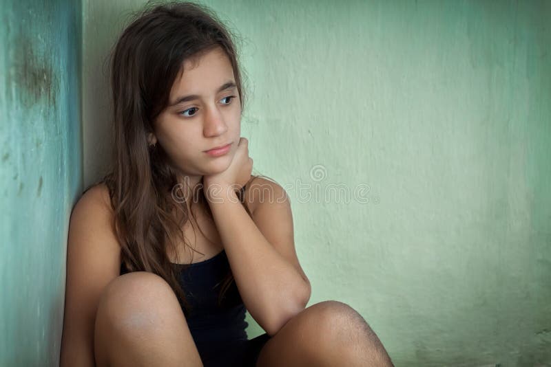 Sad and Lonely Hispanic Girl Stock Image - Image of female, latin: 28078365