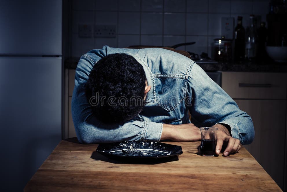 Sad and Lonely Man Drinking after Dinner Stock Image - Image of ...