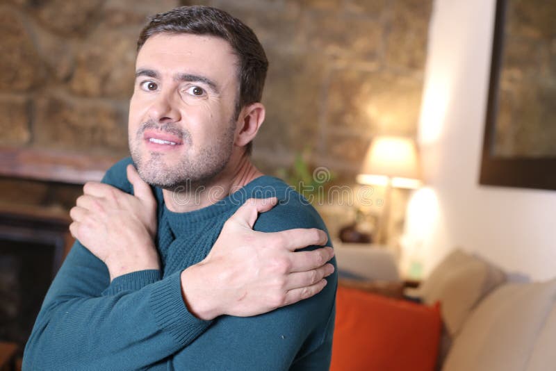 Sad Lonely Man Hugging Himself Stock Image - Image of crisis, indoor ...