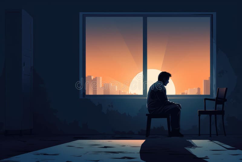 Sad Lonely Man Sit in Empty Room AI Generated Stock Illustration ...