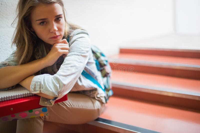 Lonely Student Feeling Excluded on Campus Stock Image - Image of female ...