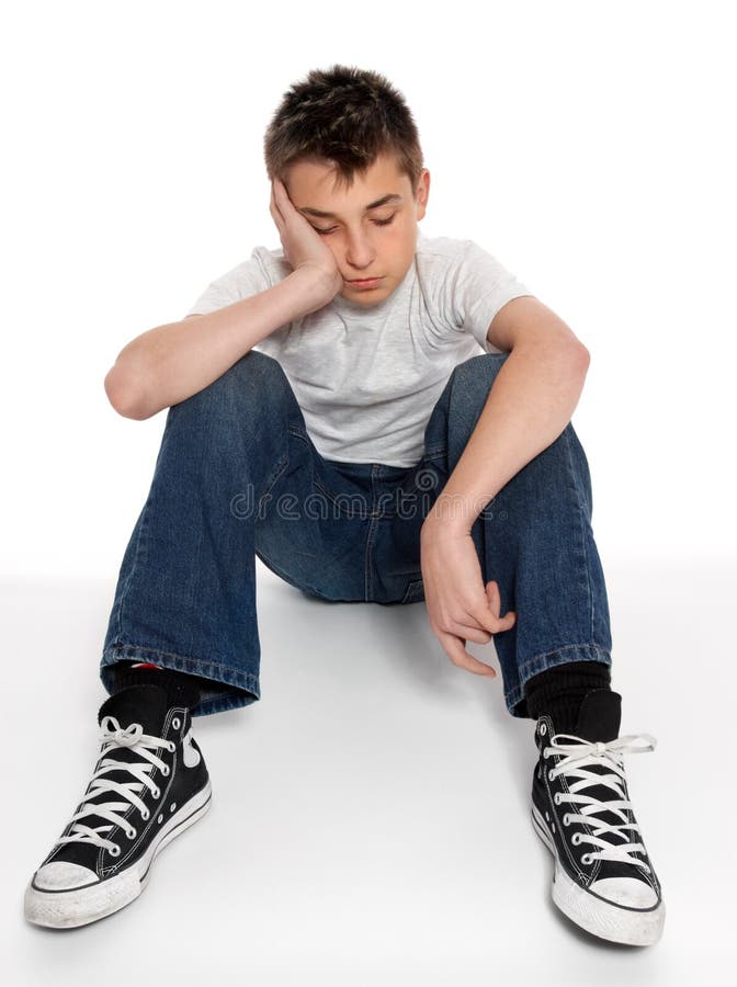 Bored, Lonely, Tired, Depressed Boy Sitting Stock Photo - Image of ...