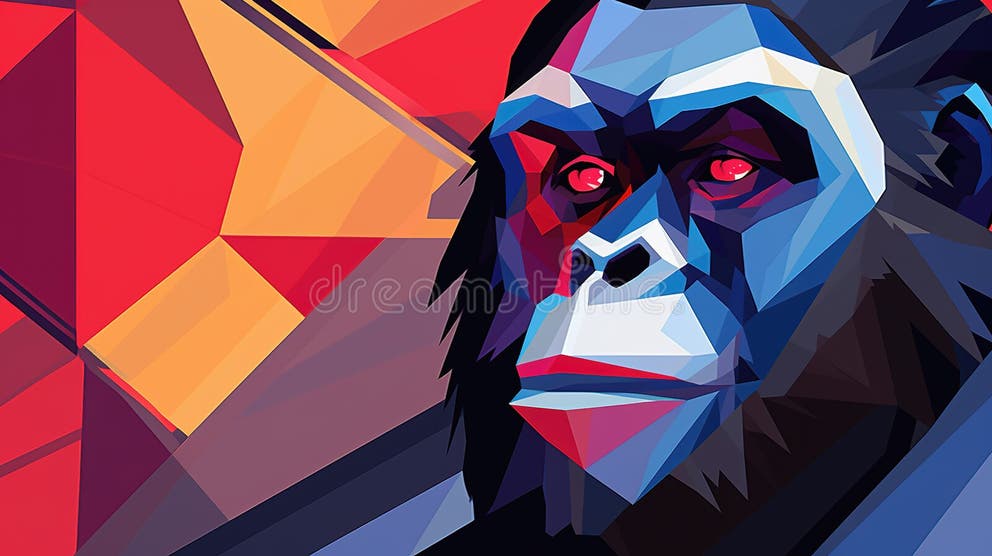 Sad Looking Ape Face, Geometrical Banner Artwork, Ai Generated Image ...