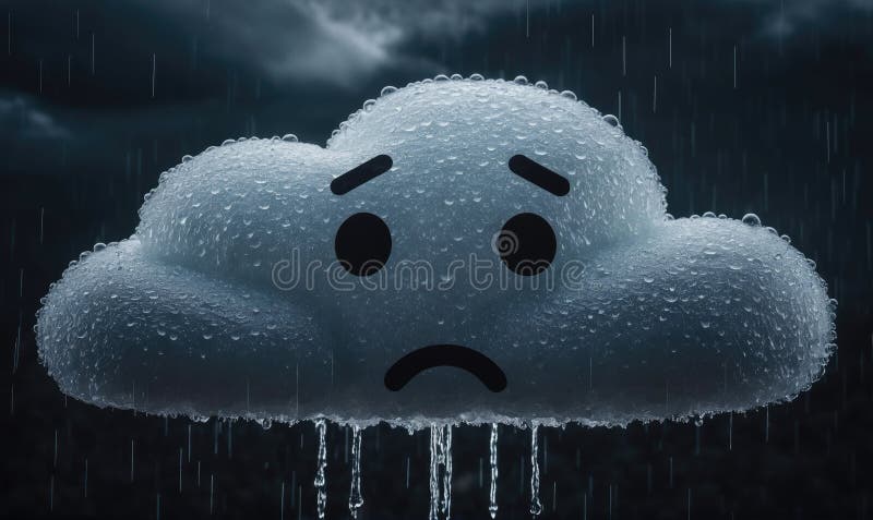 A Sad-looking Rain Cloud with Raindrops Falling from it Against a Dark ...