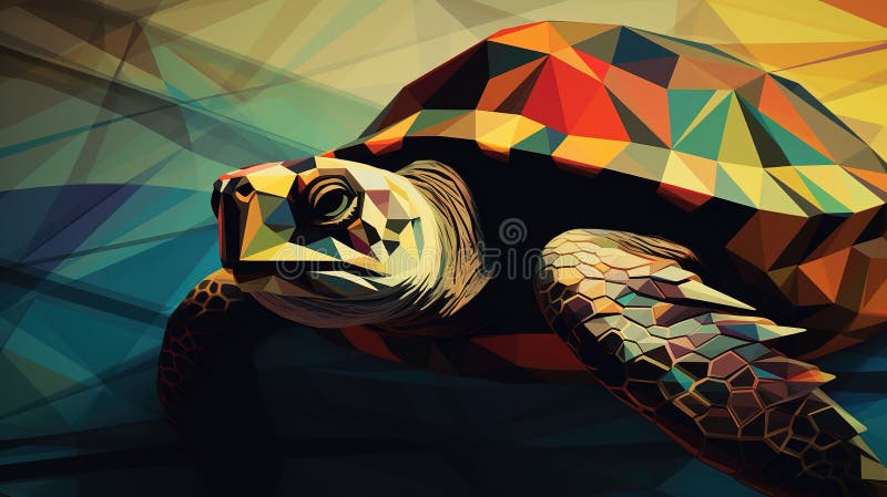 A Sad Looking Turtle Artwork, Geometrical Polygonal Design, Ai ...