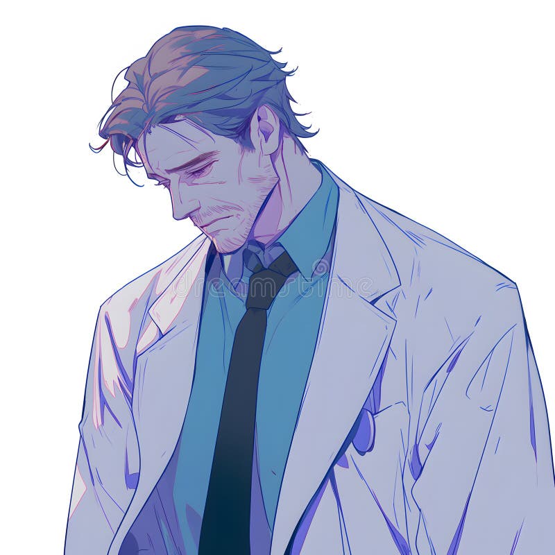 Sad Male Doctor Character in Dramatic Lighting Illustration Stock ...
