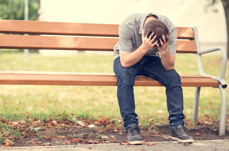 Sad man on the bench stock image. Image of person, lonely - 98132433
