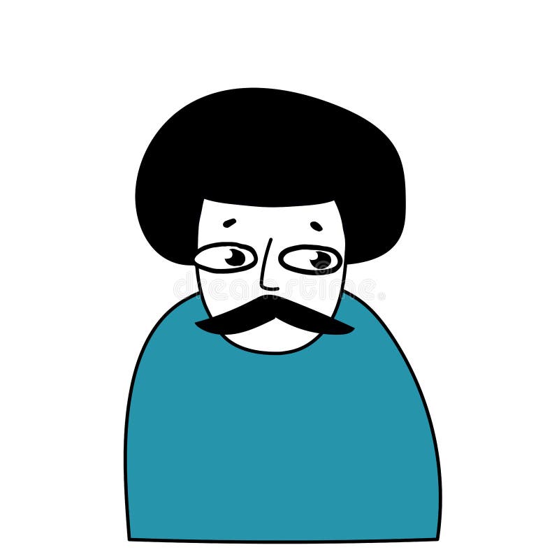 Sad Man with a Big Black Mustache and Hair Stock Illustration ...