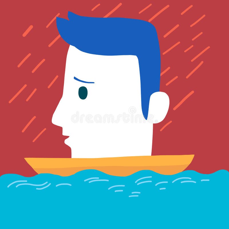 Sad man on boat stock vector. Illustration of cartoon - 64801468