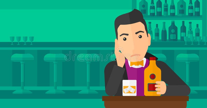 Sad Man with Bottle and Glass. Stock Vector - Illustration of ...