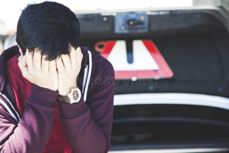 Sad man with broken car stock image. Image of looking - 146491721