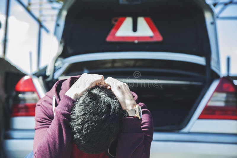 Sad man with broken car stock image. Image of auto, vehicle - 146491905