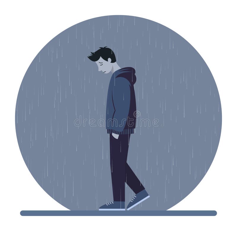 Sad Man. Depression and Feeling Lonely Concept Stock Vector ...
