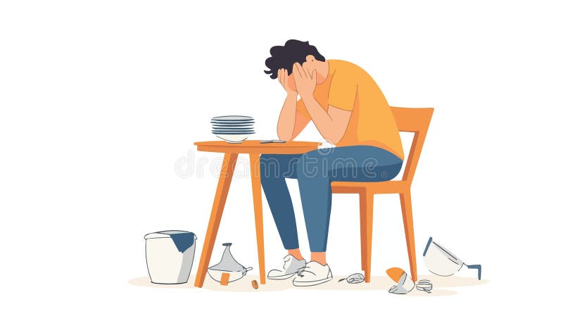 Sad Man in Depression Sitting in Mess - Tired Person Stock Vector ...
