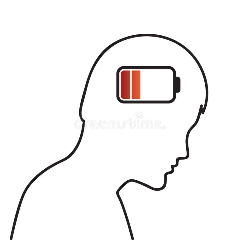 Sad Man with Empty Battery in His Head Stock Vector - Illustration of ...