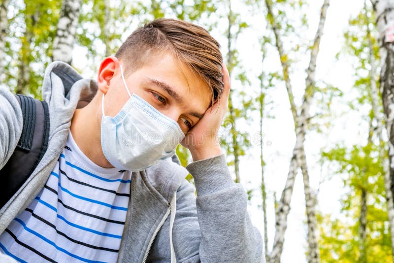 Sad Man in Flu Mask stock image. Image of forest, melancholy - 221419981