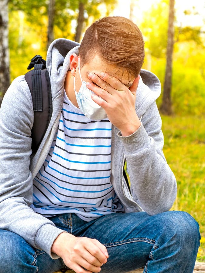 Sad Man in Flu Mask stock photo. Image of portrait, outside - 342520996