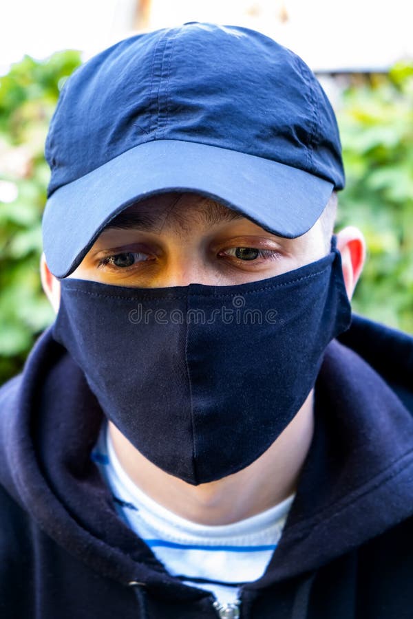 Sad Man in Flu Mask stock photo. Image of single, despondent - 221420010