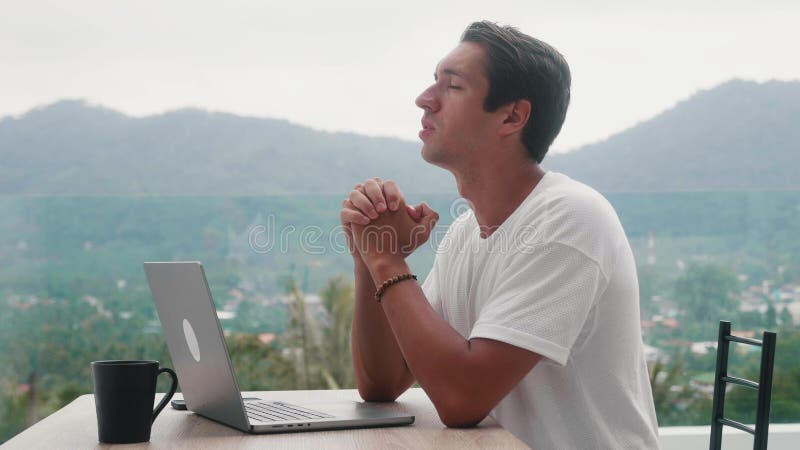 Sad Man Freelancer Asking for Help about Problem, Praying To God while ...
