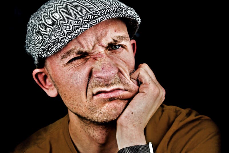 Sad Man in Grey Cap and Olive Tshirt Stock Photo - Image of face ...