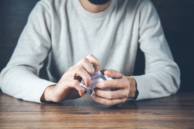 Sad Man Hand Crumpled Paper. Stock Photo - Image of trash, business ...