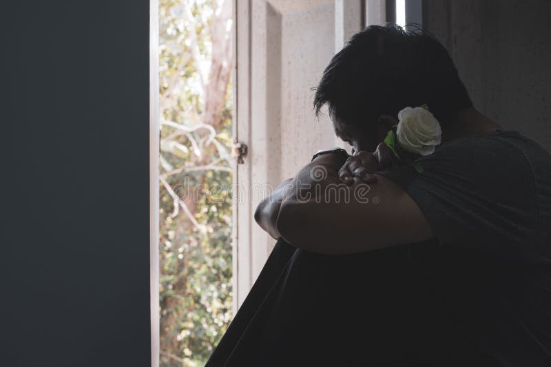 Sad Man Holding White Rose in Valentines Day.Low Key Style Stock Image ...