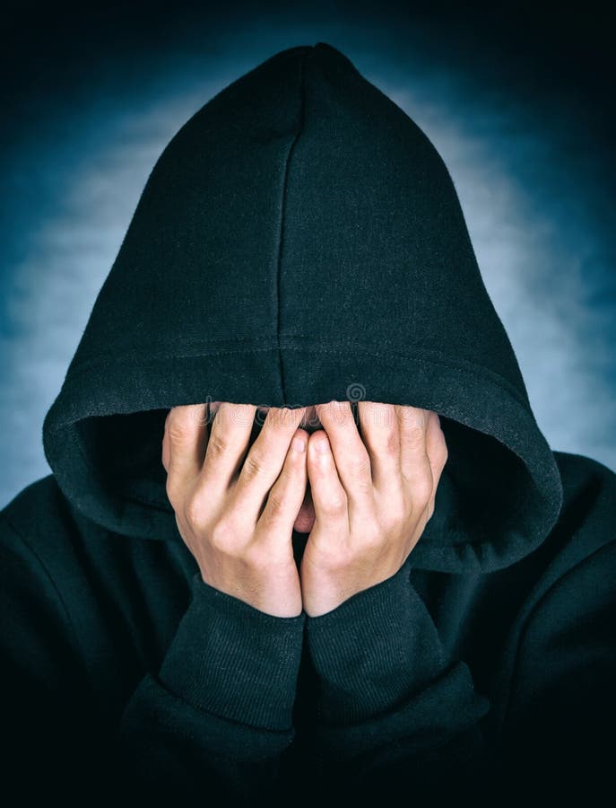 Sad Man in the Hood stock photo. Image of dark, biggin - 78202238