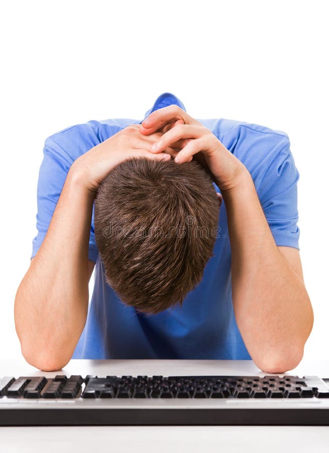 Sad Man with a Keyboard stock image. Image of cute, office - 159749841