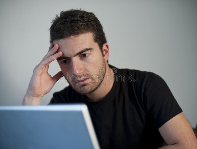 Sad man laptop stock photo. Image of depressed, adult - 21893562