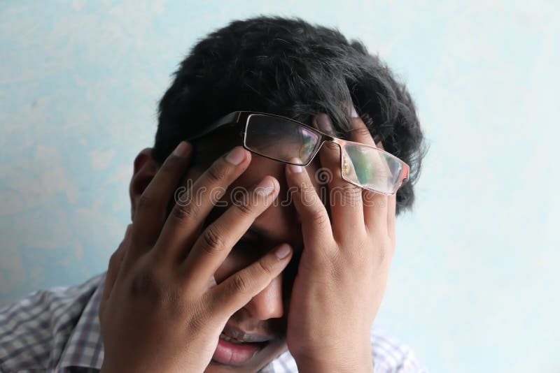 Sad Man Looking Down Hand Over Mouth Stock Photo - Image of discussion ...