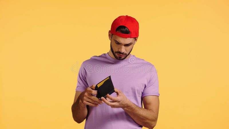 Sad Man Looking at Empty Wallet Stock Photo - Image of handsome ...