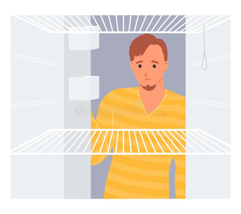 Sad Man Looking Inside Empty Refrigerator Vector Stock Vector ...
