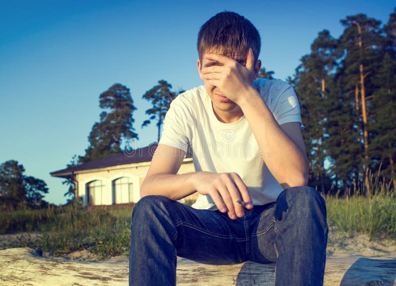 Sad Man outdoor stock image. Image of summer, beach - 210478145