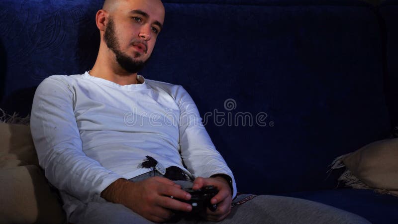 Sad Man Playing Computer Games Stock Video - Video of entertainment ...