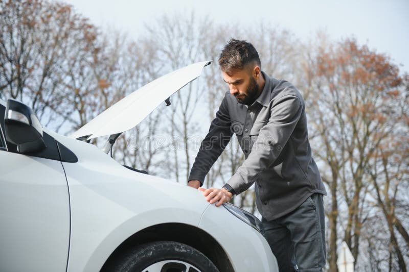 Sad Man on the Road Next To the Broken Car Stock Photo - Image of ...