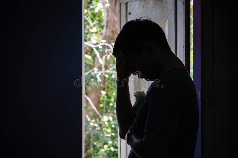 Sad Man and Rose in Valentines Day.Low Key Style Stock Image - Image of ...