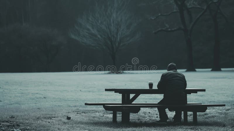 Sad Man Sit Alone in Winter Stock Illustration - Illustration of ...