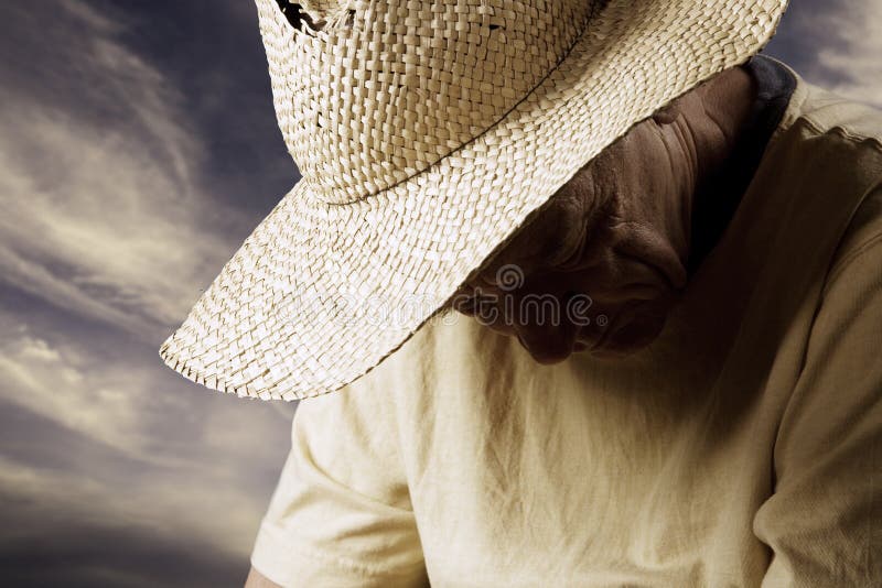 Sad man in a Straw Hat stock photo. Image of farm, cowboy - 5686078