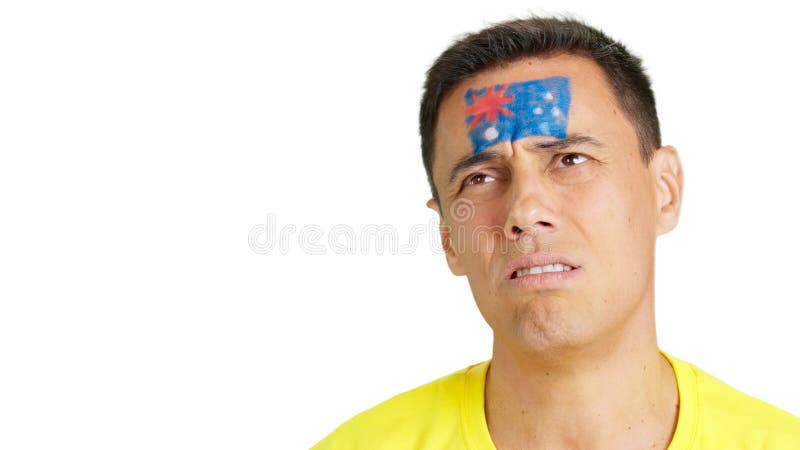 Sad Man Supporting Australian Team during a Difficult Match. Stock ...