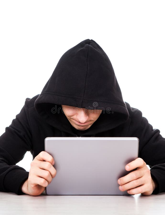 Sad Man with a Tablet stock image. Image of problem - 236959417