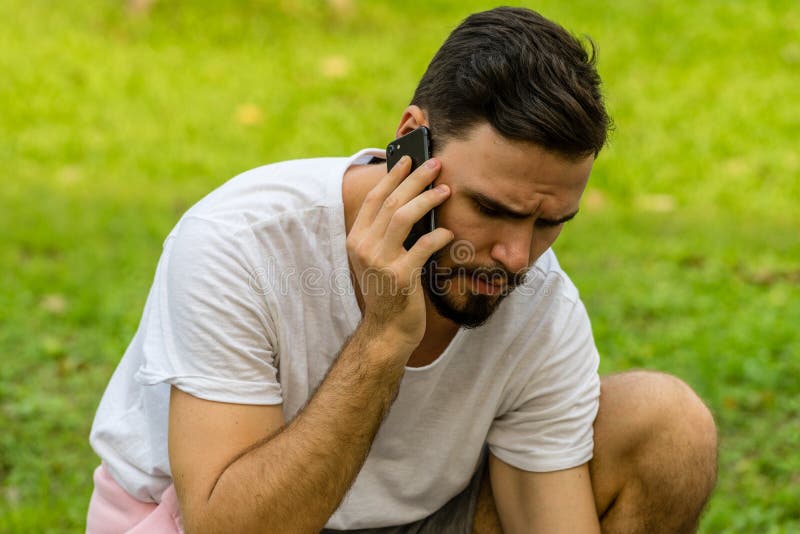 Sad Man Talking on Mobile Phone about Some Problem Stock Photo - Image ...